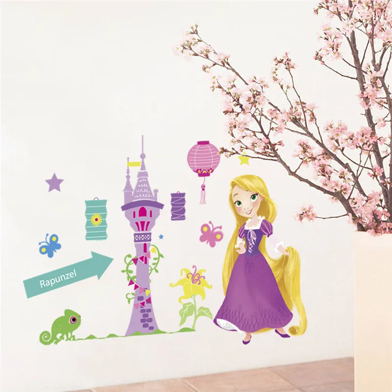 Cartoon Princess Castle With Flowers Wall Sticker For Kids Room ...