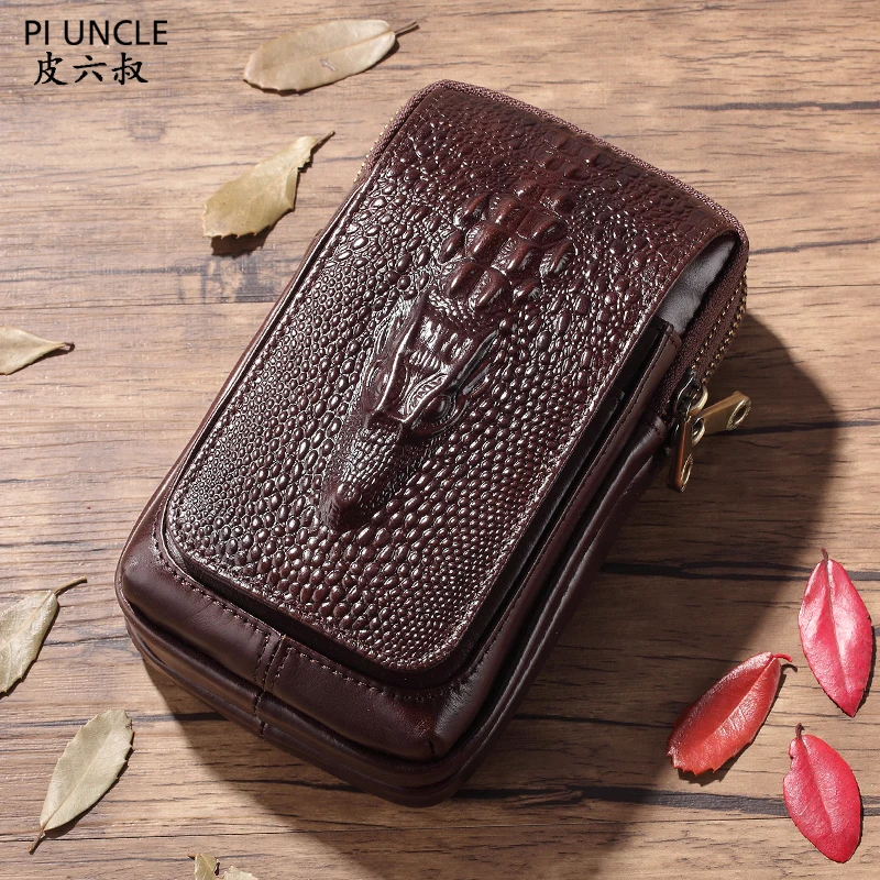 PI UNCLE Cow Leather men's casual waist bag cowhide fashion hook waist ...