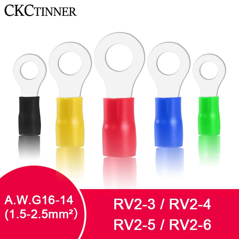 100pcs A.w.g 16-14 Rv Crimp Terminal Insulated Ring Wire Connectors ...