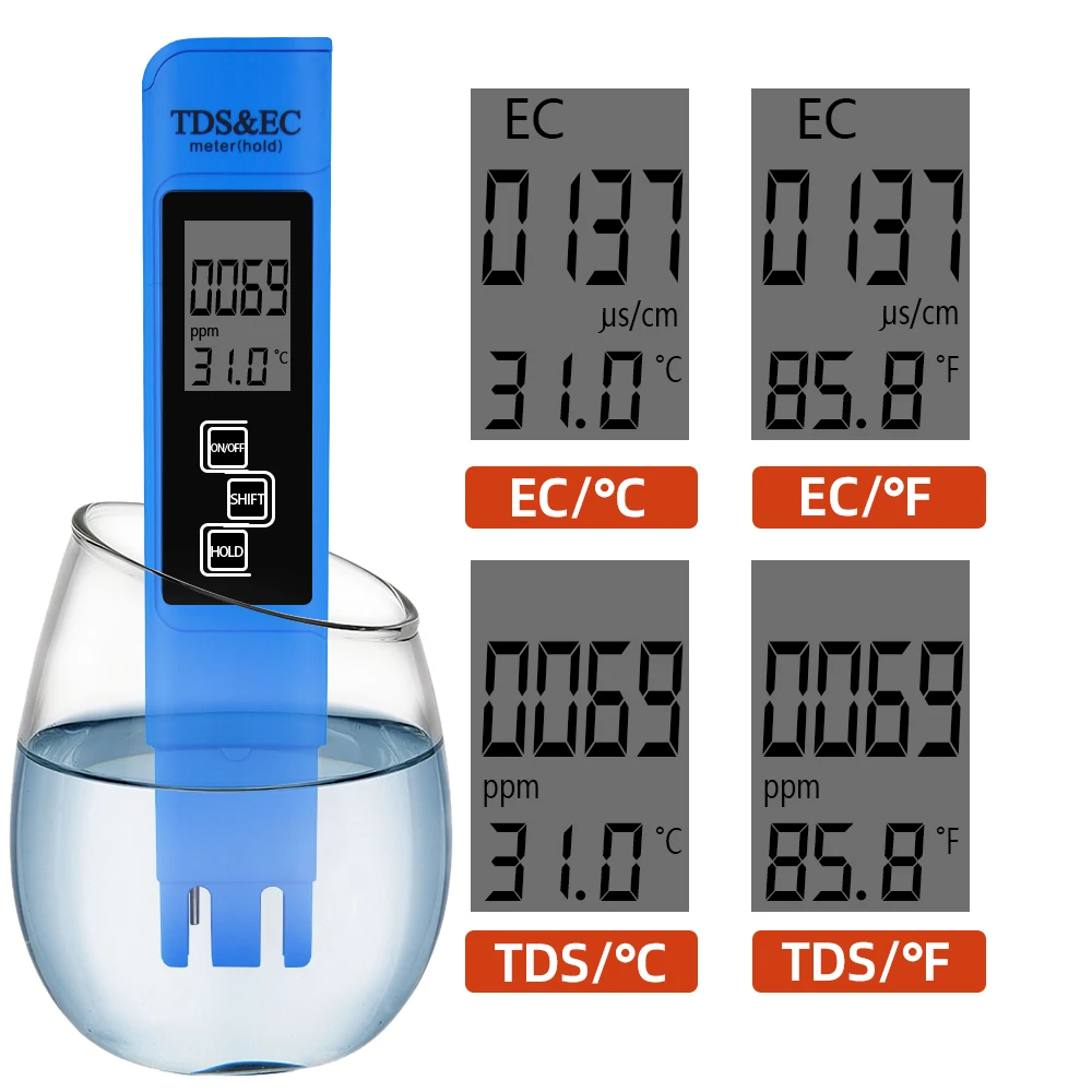 3 in 1 TDS EC Tester 0 9990ppm TDS/EC/Temp Meter Conductivity Detector ...