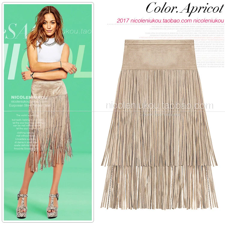 Suede Fringed High Waist Skirt With Irregular Body Shape Skirts Womens ...