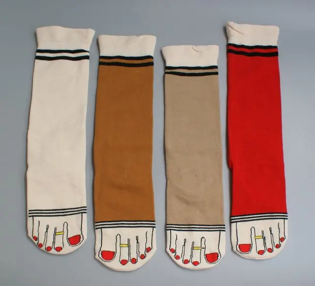 Funny women's Socks novelty toe with ring print Red Nails crew sock ...