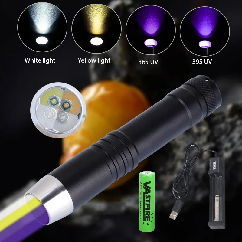 4 light source gemstone identification UV flashlight White yellow 365nm ...