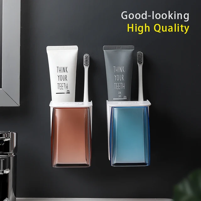 Simple and Transparent Wall-Mounted Toothbrush Holder Toothpaste ...