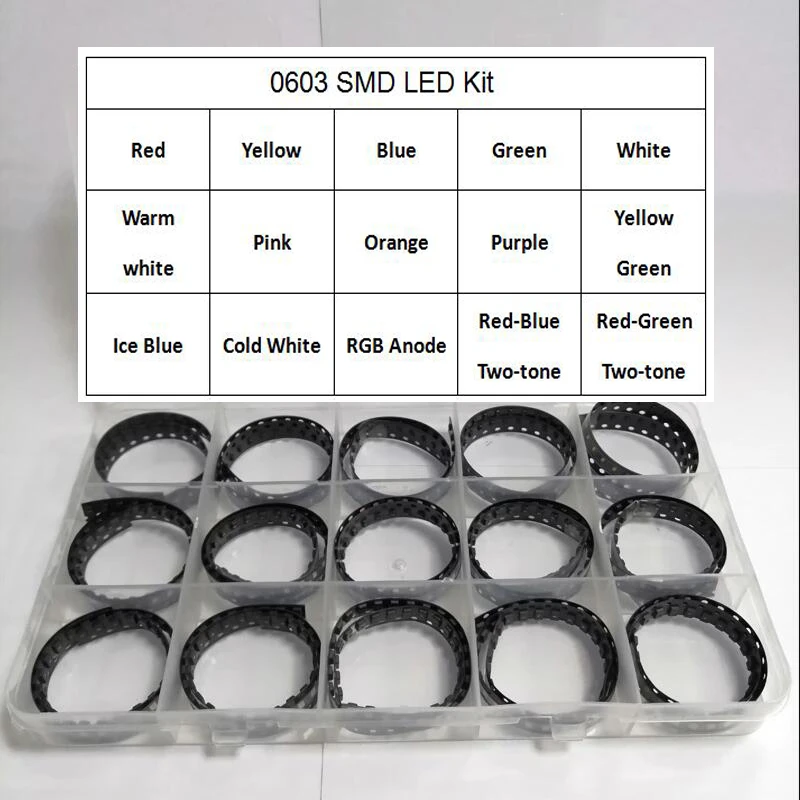 750pcs 15Colorsx50Pcs SMD 0603 Super Bright Red/Green/Blue/Yellow/White ...