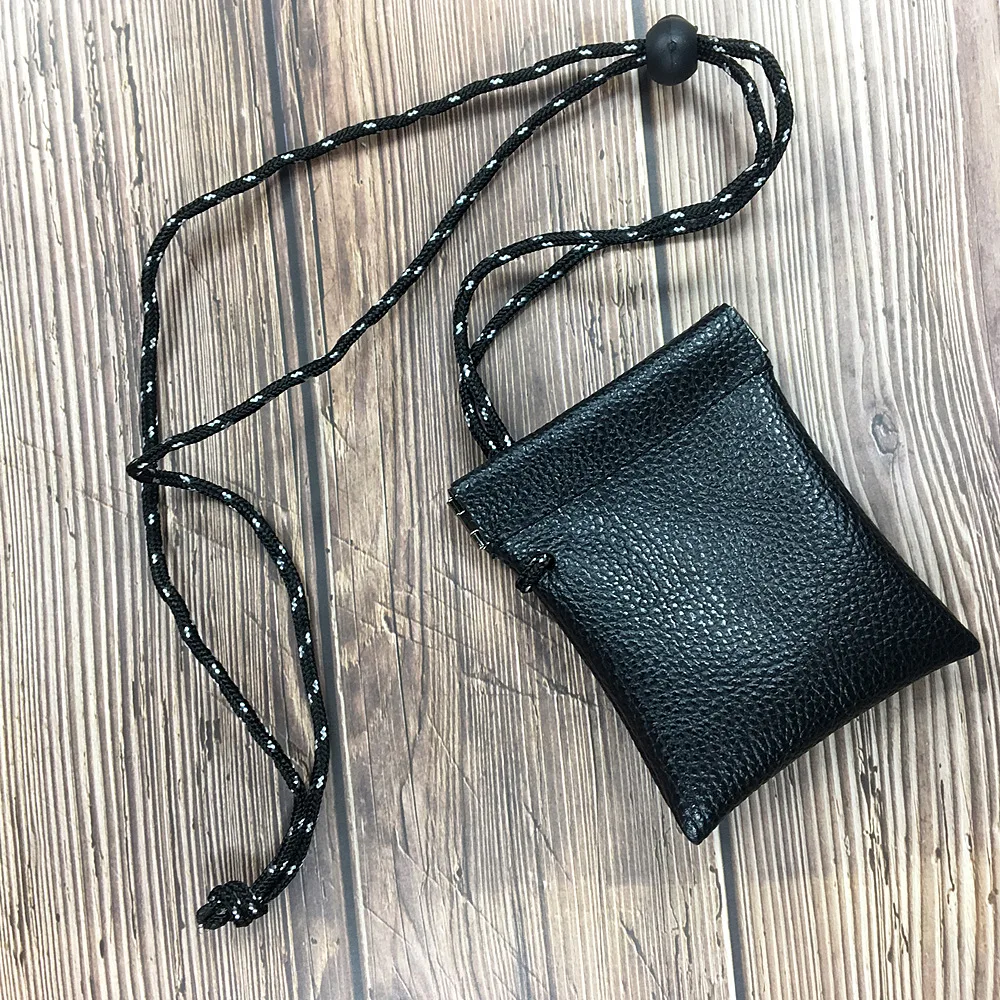 Fashion Solid Leather Lanyard Coin Purse Hanging Neck Women Men Small ...