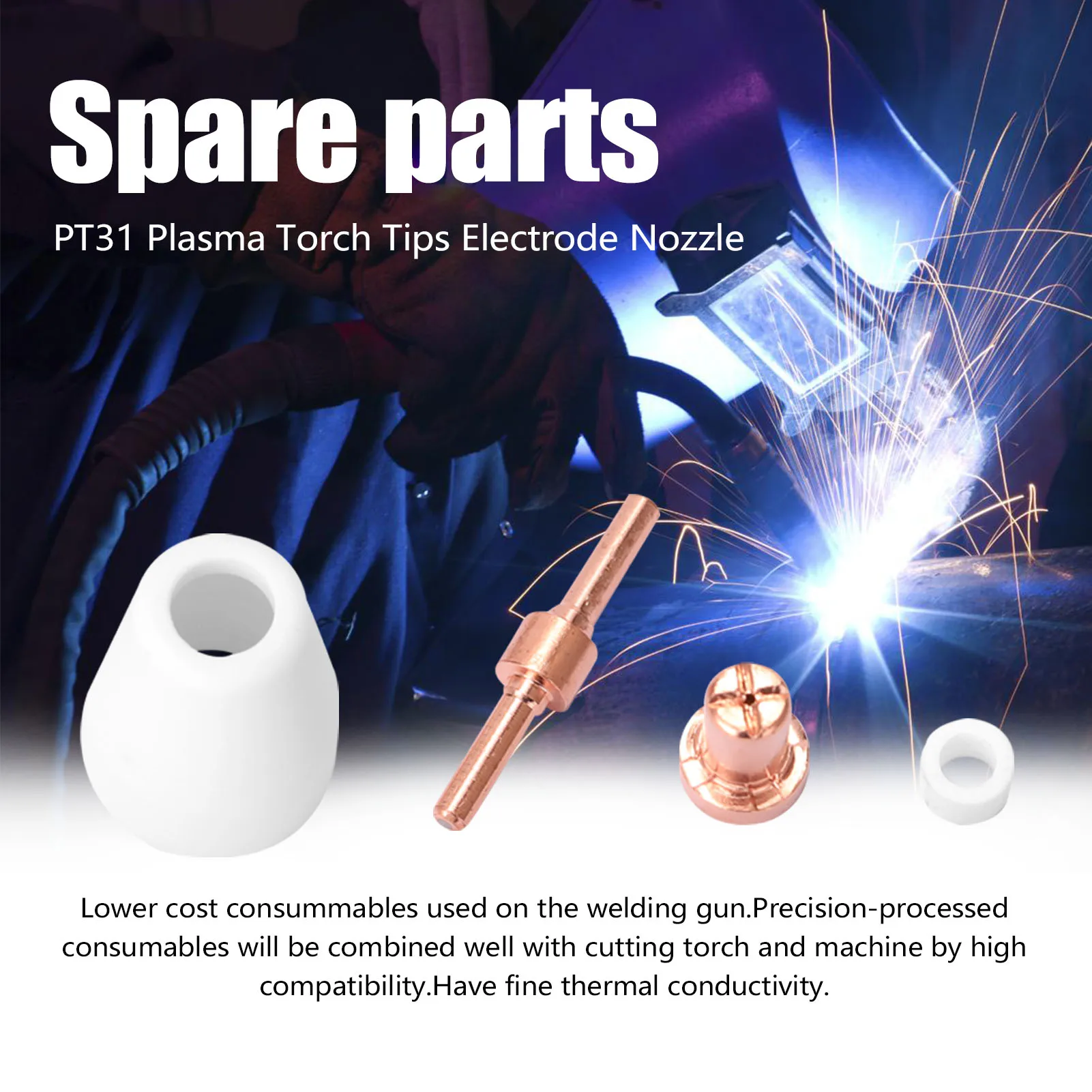 PT31 100PCS 40A Plasma Torch Tips Cutter Electrode Nozzle Plasma Cutter ...