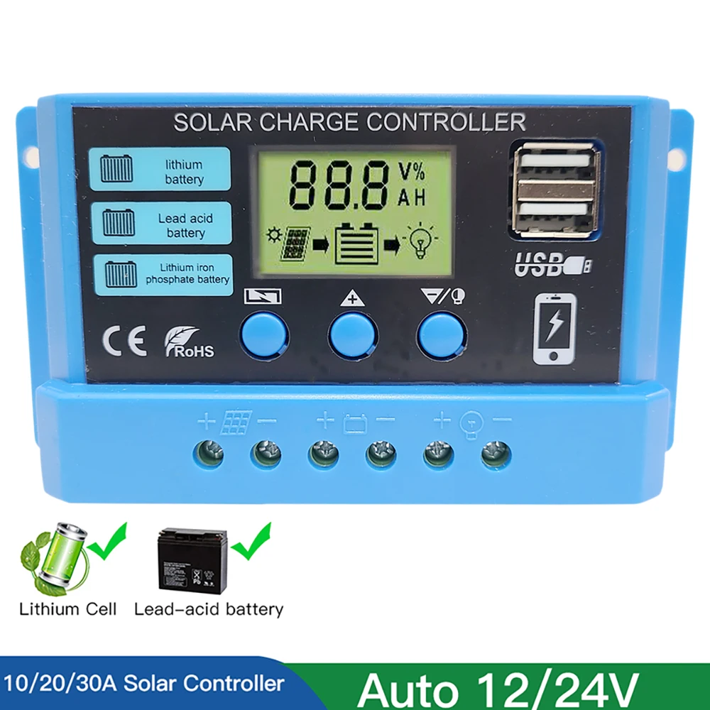 Pwm 10a 20a 30a Solar Charge Controller 12v 24v Pv Regulator For ...