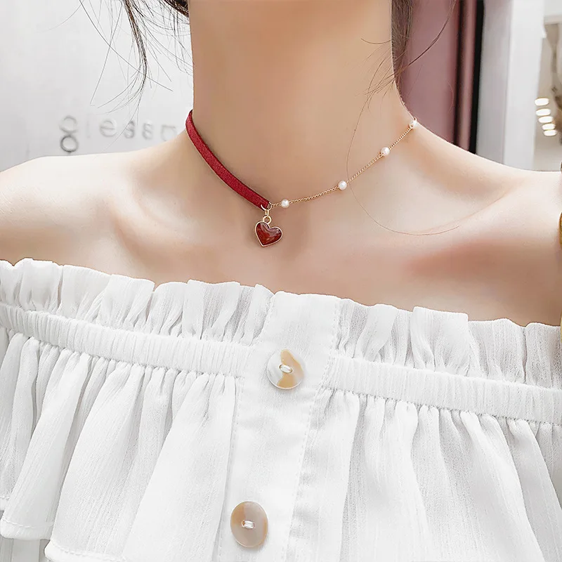 Collier Court Et Simple En Forme De Petit Cœur Rouge Pour Femmes, Bijou ...