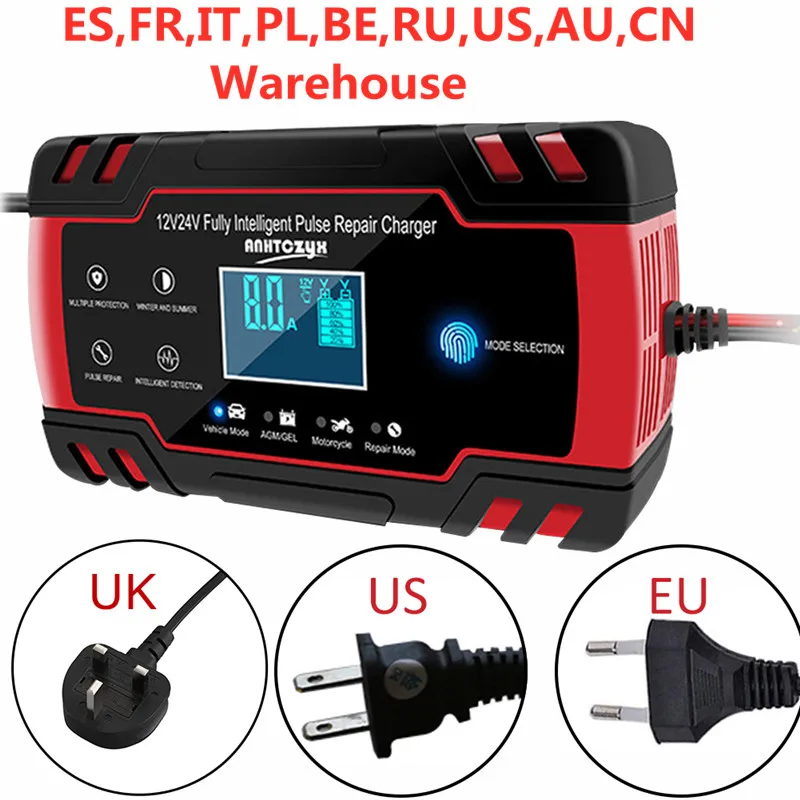 Chargeur/entretien intelligent de batterie automobile 12V 8a/24V 4a, avec écran LCD pour voiture ...