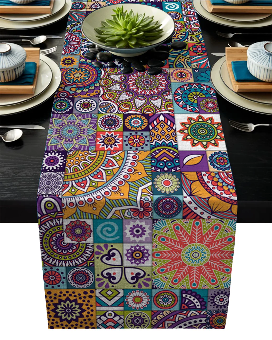 Colorful Pattern Texture Totem Linen Cotton Table Runner Wedding Party ...