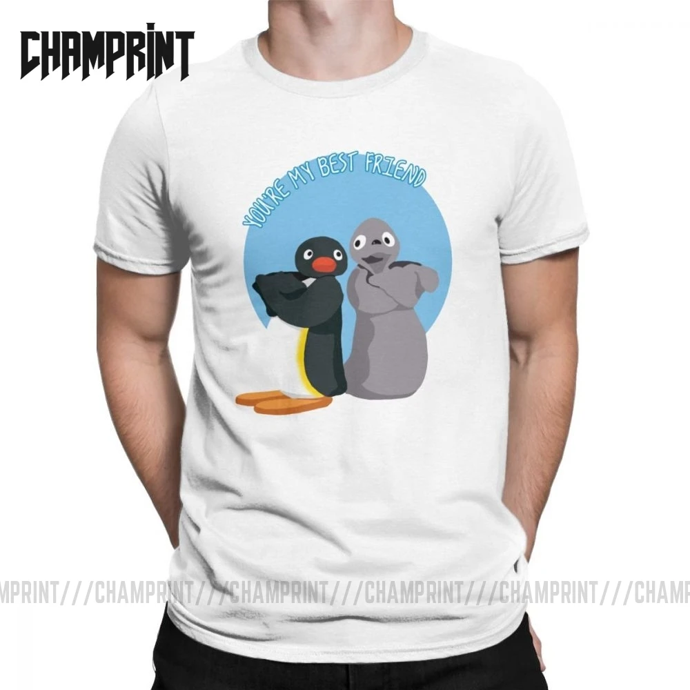 남자 티셔츠 가장 친한 친구 Pingu 코튼 티 셔츠 반팔 펭귄 시리즈 만화 Meme 키즈 80s 90s 레트로 귀여운 T 셔츠 ...