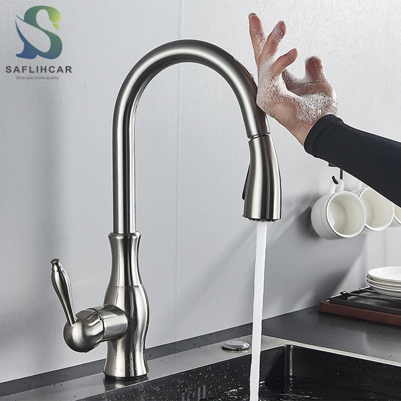 Brushed Nickel Sensor Kitchen Faucet Touch Control Faucet 360 ...