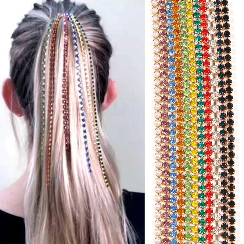 2020 Trendy Color Rhinestone Hair Chain Geometric Simple Long Crystal ...