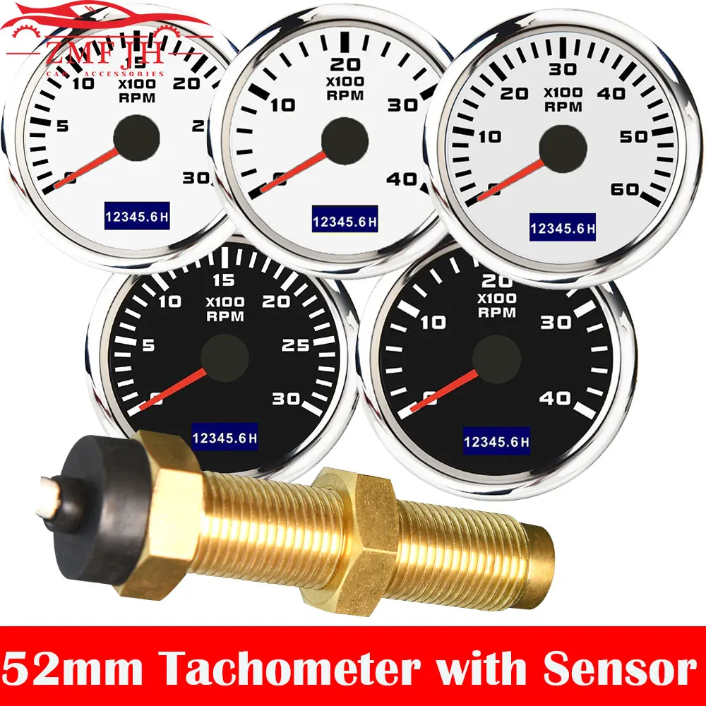 New 52mm Car Tachometer Waterproof LCD Display Tach Hour Counter Meter ...