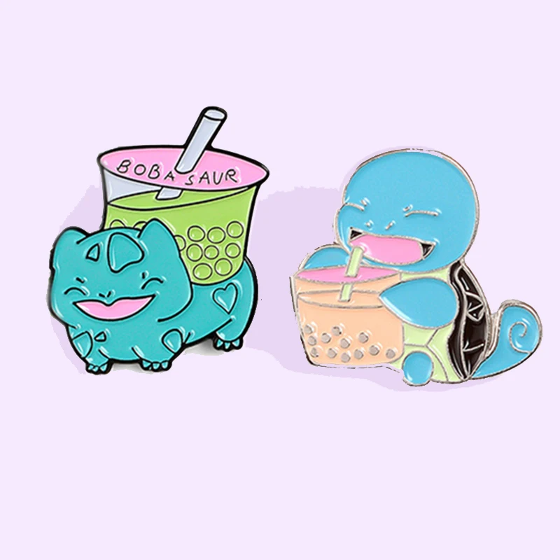 New Turtle Drink Beverage Pearl Milk Tea Brooch Creative Popular Enamel ...