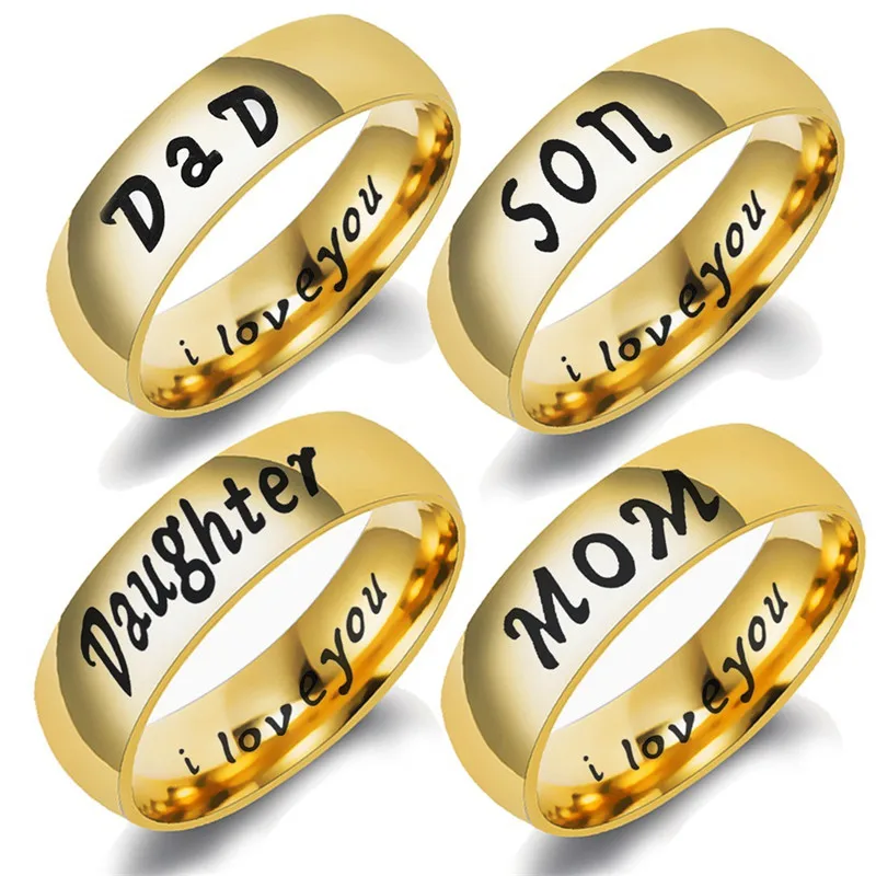 Stainless Steel Family Ring Men Fashion Jewelry Father Mother Day Gifts ...