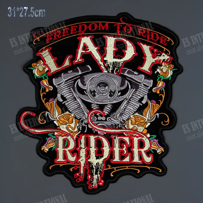 Large-Huge-Embroidery-Patches-Badge-LADY-RIDER-Iron-On-For-Jacket-Back ...