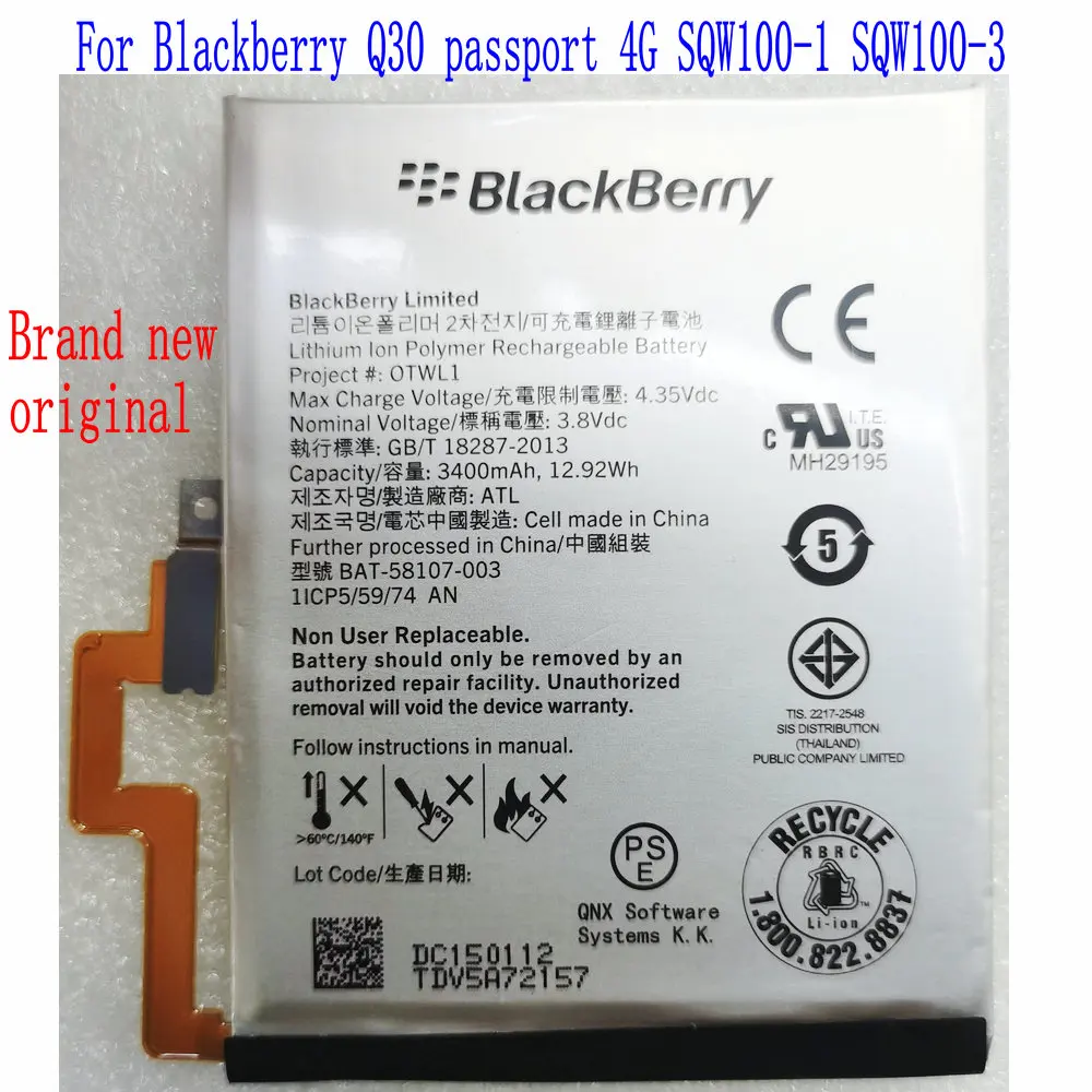 Original-3400mAh-BAT-58107-003-Battery-For-Blackberry-Q30-Passport-4G ...