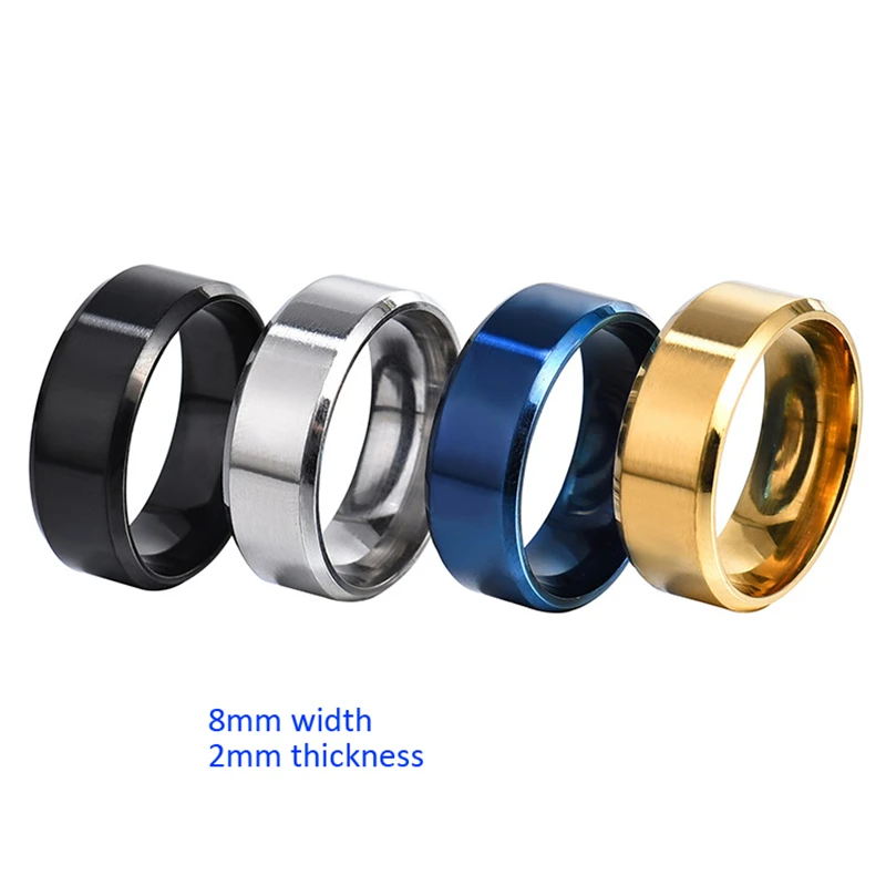 8mm Matt Stainless Steel Simple Design Plain Rings Gold Steel Black ...
