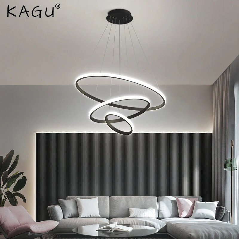Modern Pendant Lamp Led Rings Circle Ceiling Hanging Chandelier Black ...
