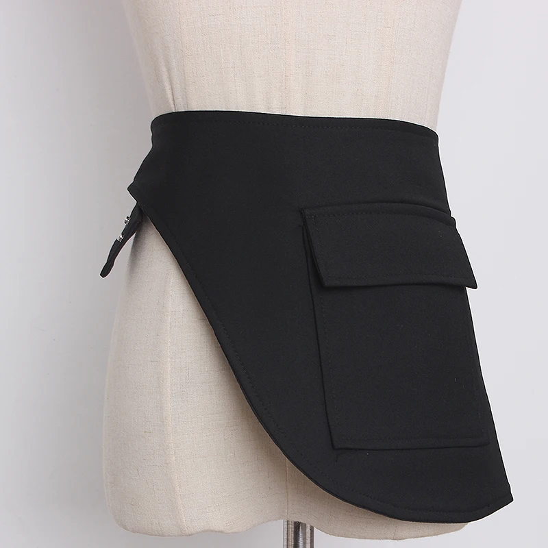 Women's runway fashion black fabric Cummerbunds female Dress coat ...