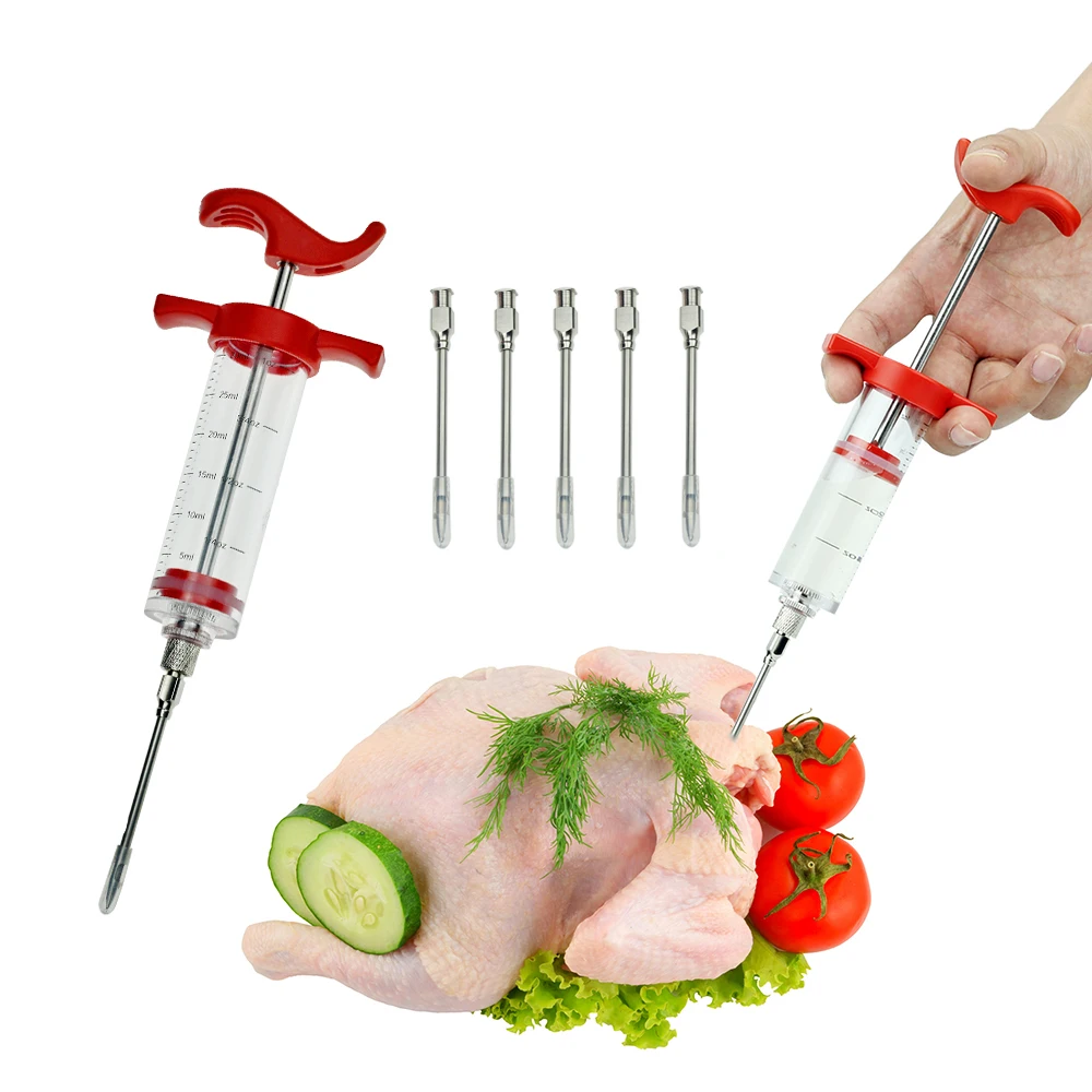BBQ Meat Syringe Marinade Injector with Stainless Steel Needles Turkey ...