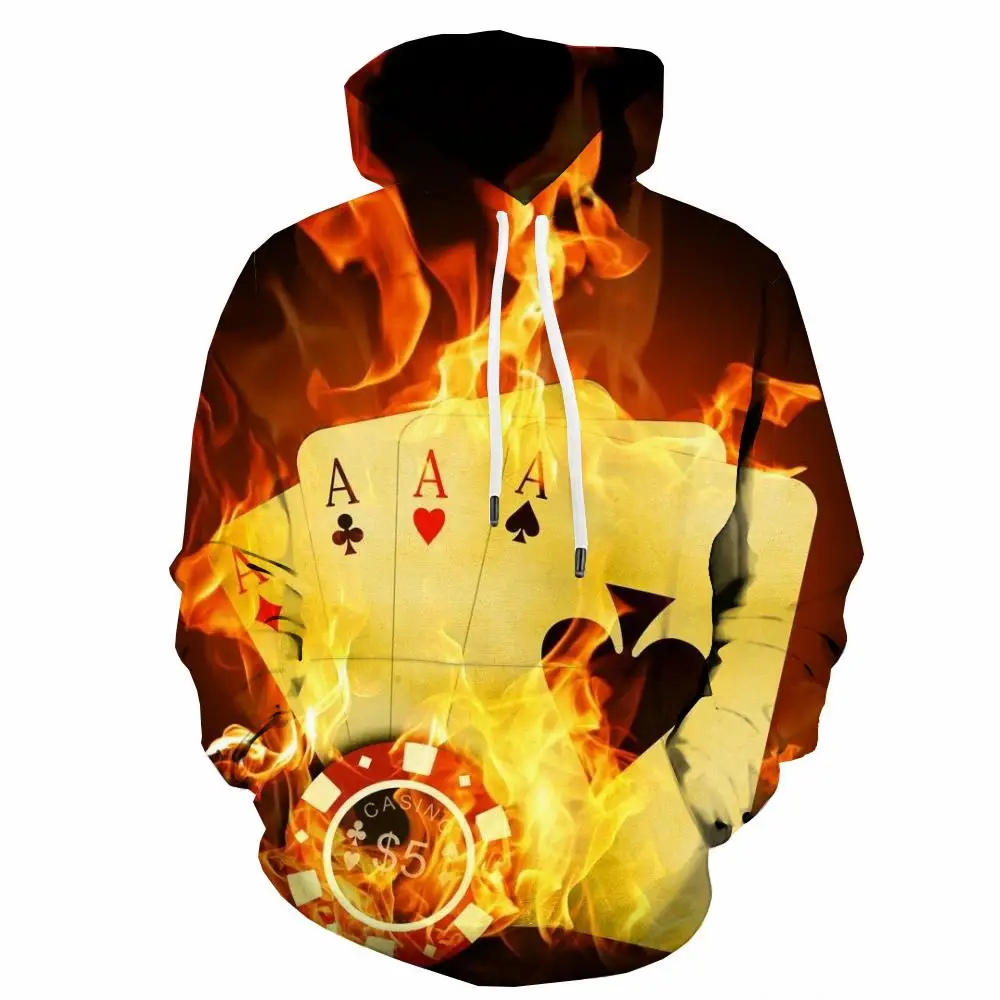 3d Hoodies Playing Cards Hoodie Men Flame 3d Printed Gambling Hoodie ...