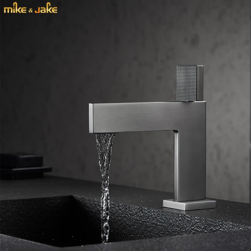 Gunmetal bathroom faucet frosted gray luxury basin mixer hot and cold ...