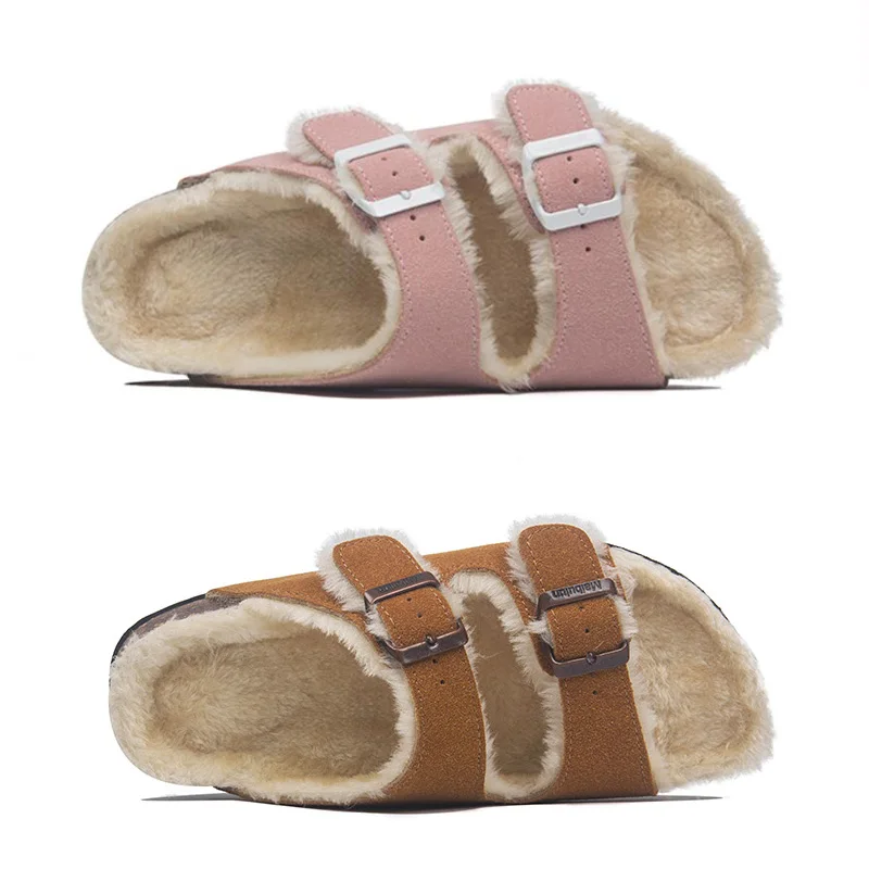44-45-big-size-wool-fur-cork-slippers-women-double-buckle-band-long ...
