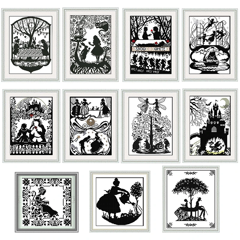 Fairy tale character series black and white print cross stitch kit 14CT ...