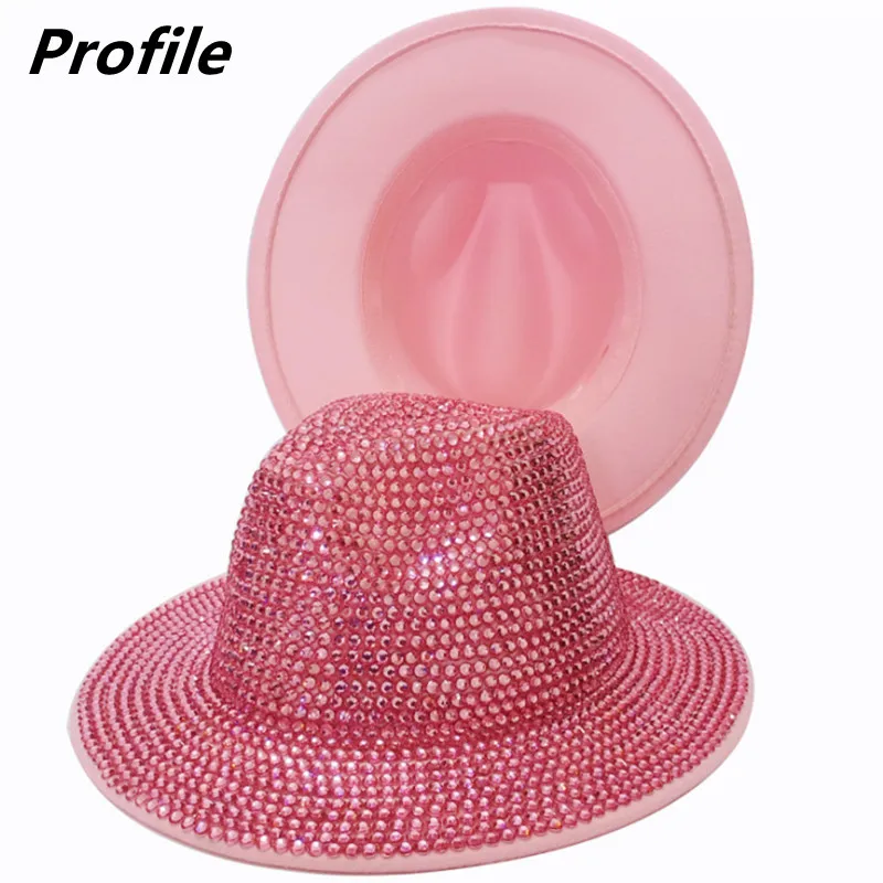 Rhinestone Fedora Hat New Pink Adjustable Unisex Fedora Hat Monochrome ...