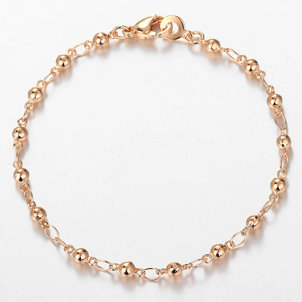 4mm 585 Rose Gold Color Bead Chain Bracelet for Women Girls Lobster ...
