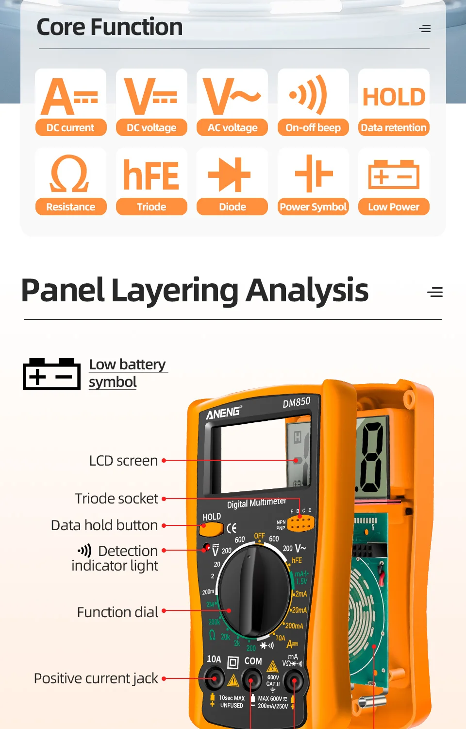 Multimètre Numérique,ANENG-Multimètre numérique DM850,1999 points,outil ...