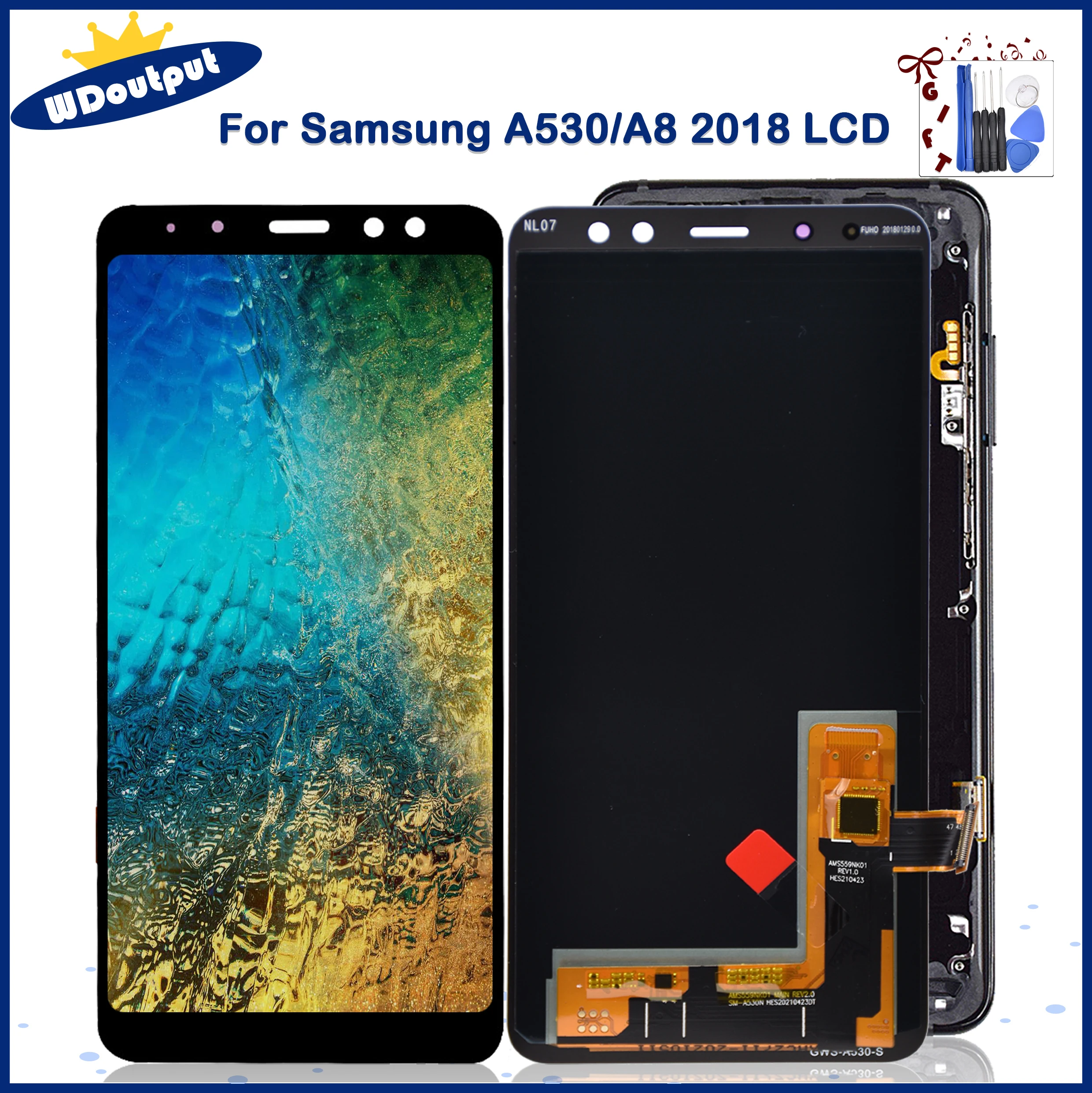 LCD 디스플레이 터치 스크린 디지타이저 조립 부품, 삼성 갤럭시 A8 2018 A530 용 정품 AMOLED, SM-A8 2018 A530 + 프레임, 5.6 인치