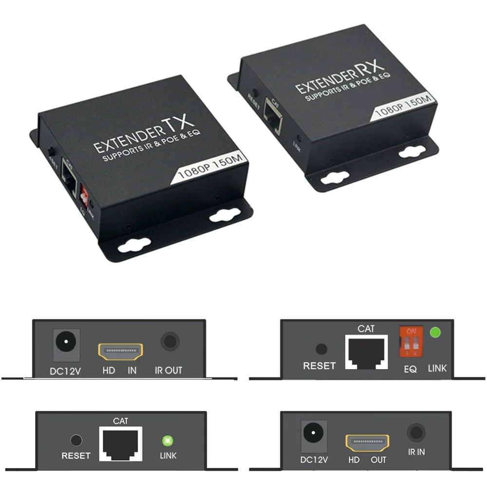 150m-HD-Extender-FUll-HD-1080P-via-POE-Cat5-5e-Cat6-by-Rj45-Transmitter ...