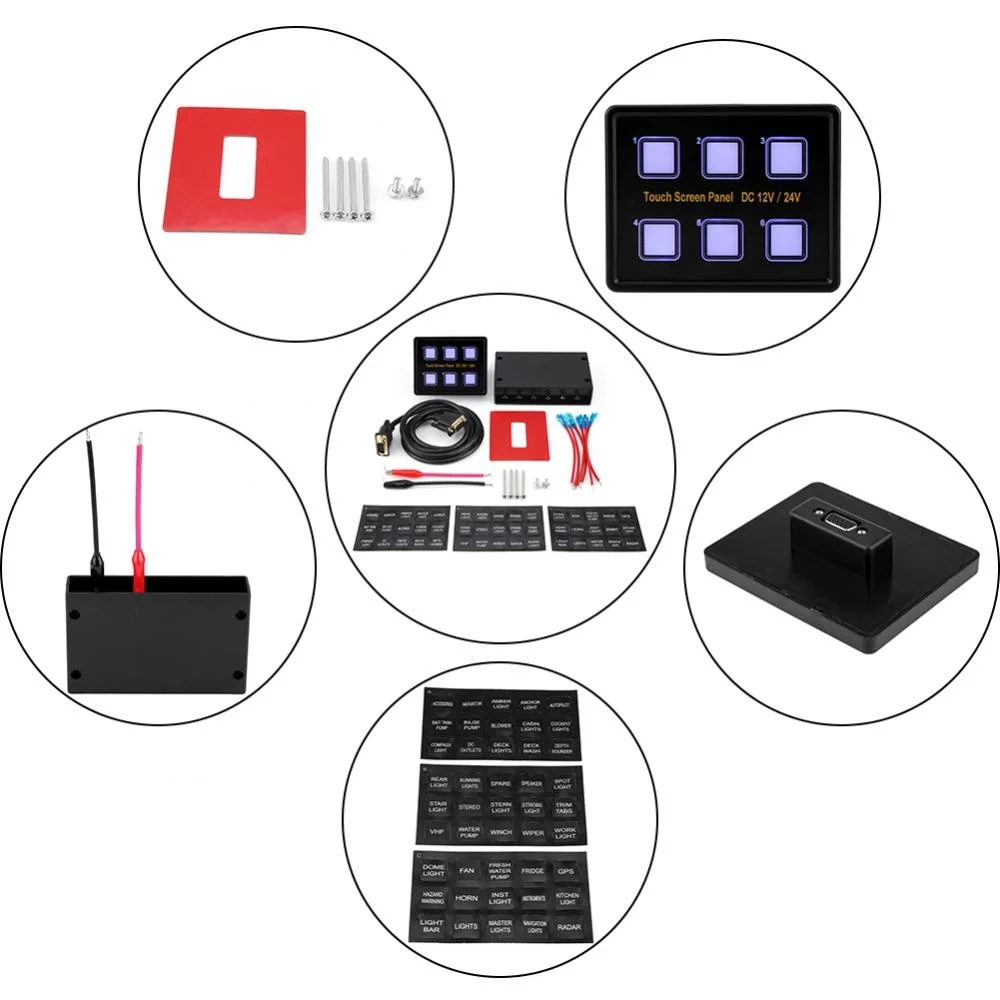 1 Set 12V / 24V 6 Gang Switch Panel Touch Screen Control Panel Box LED ...