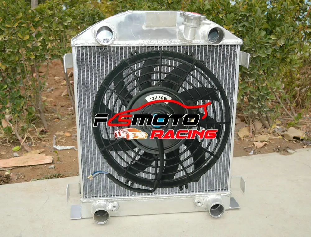 3 Row Aluminum Radiator + Fan For F ord Model A W/ Flathead Engine V8 ...