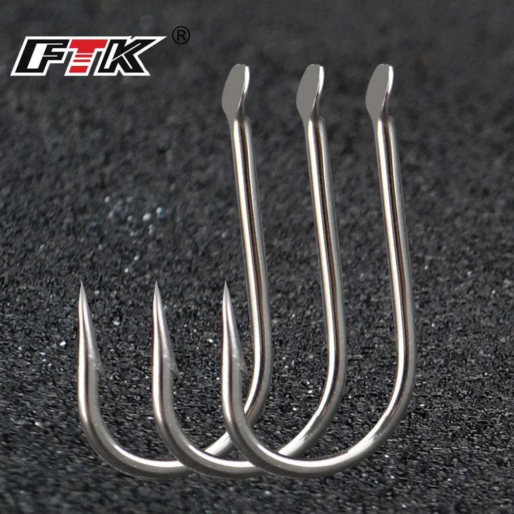 FTK Flatted Round Fishhooks 100pcs/lot Size1# Size10# Fishing Hook High ...