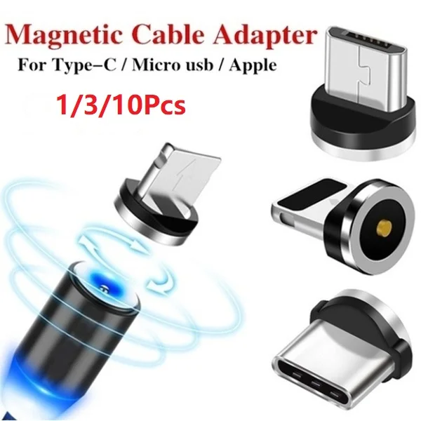 1/3/10Pcs Round Magnetic Cable Plug Type C Micro USB Fast Charging ...