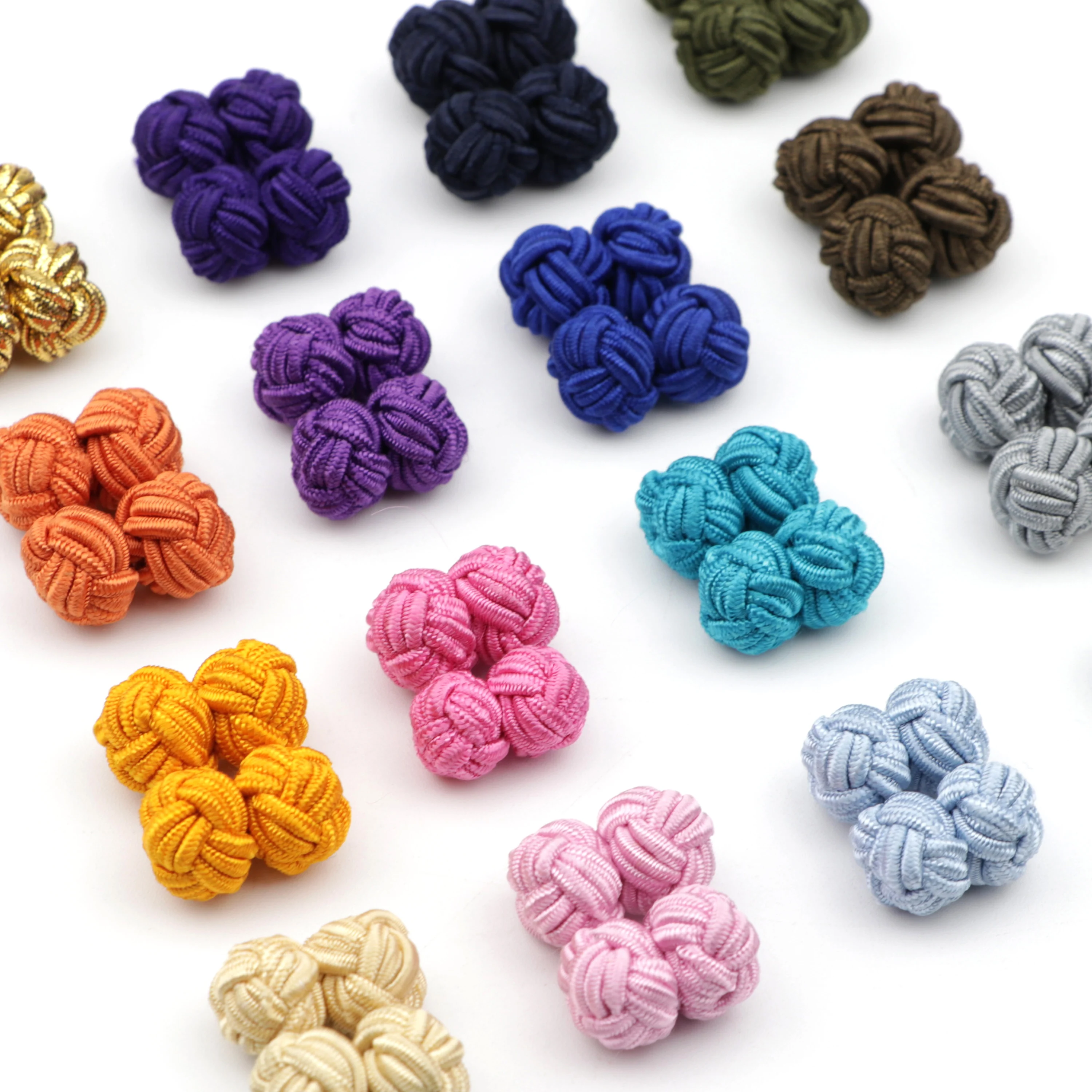 Colorful-Double-Rope-Ball-Knot-Cufflinks-Novelty-Solid-Colors-Braided ...