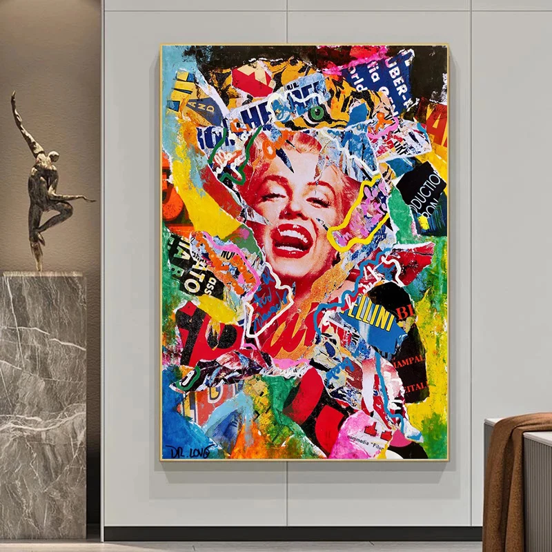 Diva sorriso graffiti retrato pintura da lona cartazes e cópias menina arte da parede imagem ...
