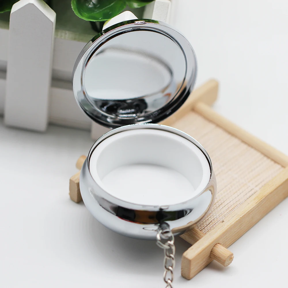 1pcs Silver Plated 42mm Pill Box With Keychain Drug Holder Medicine ...