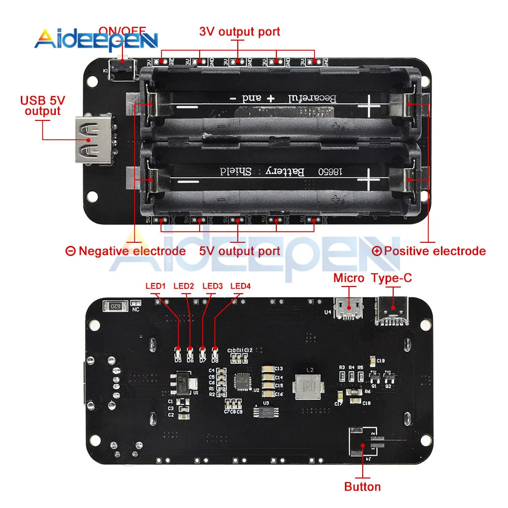Two 18650 Lithium Battery Shield V8 5V/3A 3V/1A Micro USB Power Bank Battery Charging Module For ...