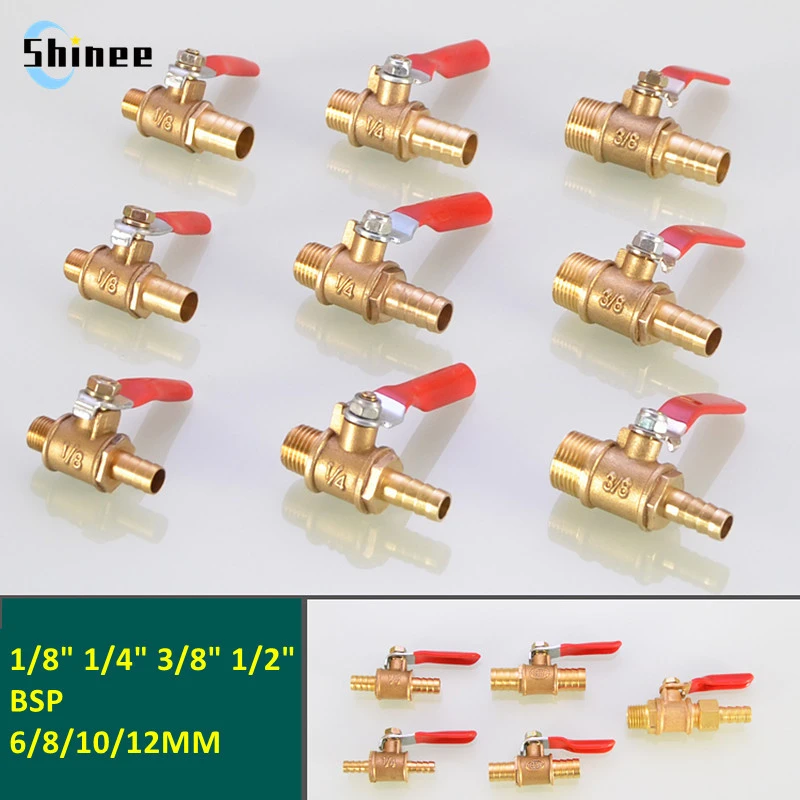 Brass Barbed ball valve 1/8'' 3/8'' 1/4'' Male Thread Connector Joint Copper Pipe Fitting ...