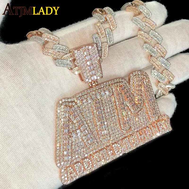 Iced Out Bling 5a Cz Letters Atm Addicted To Money Pendant Necklace 2 ...