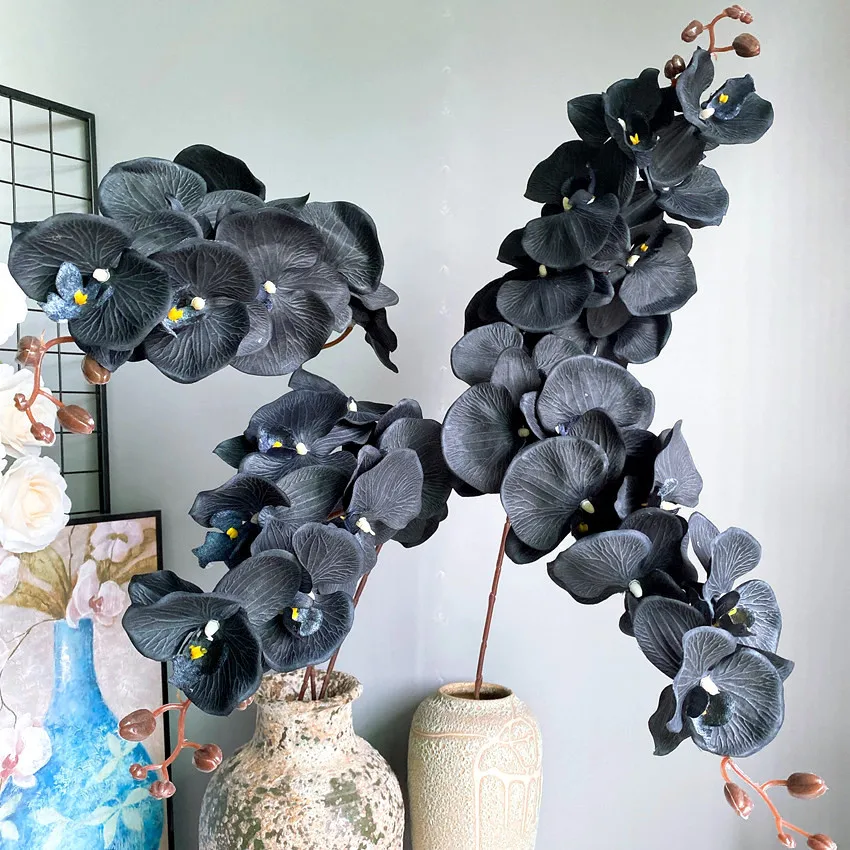 Le noir - Grande branche orchidée artificielle papillon noire, fausses ...
