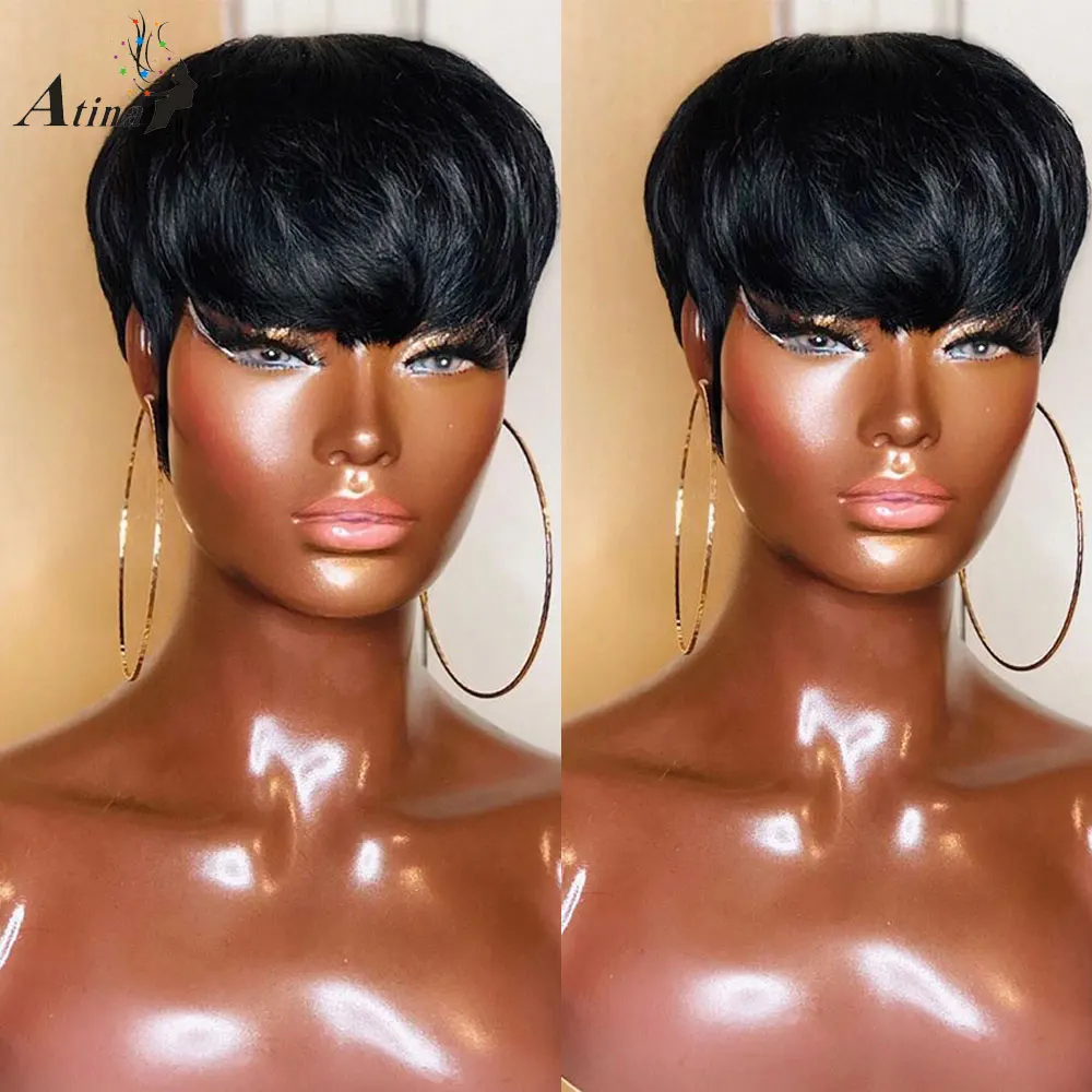 Atina Full Machine Made Wigs Short Pixie Cut Wigs Natural Color ...