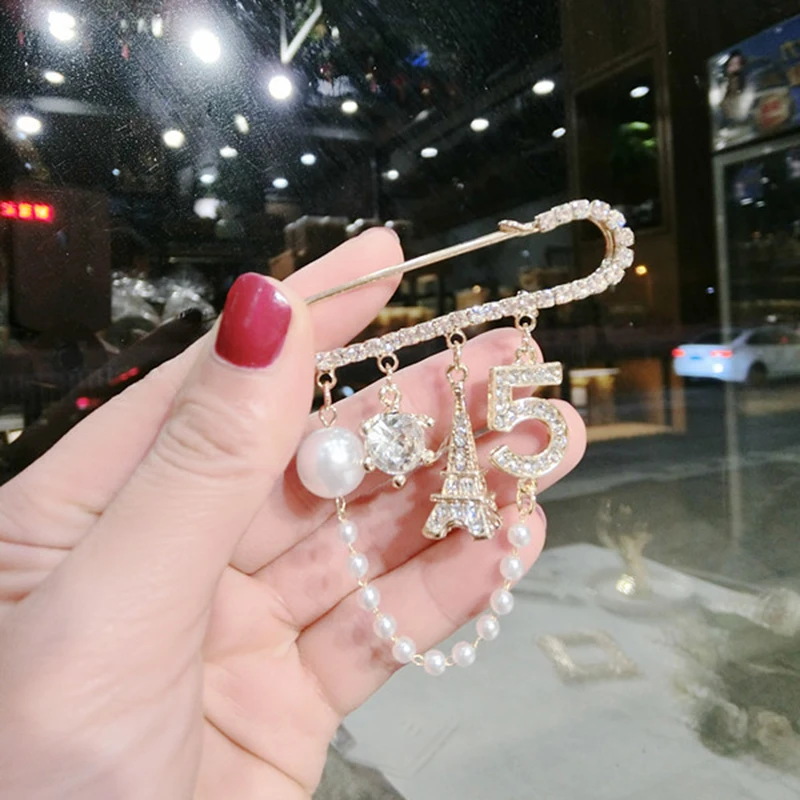 Luksusowe CC Channel Pins broszka agrafki Rhinstone No.5 broszki dla ...