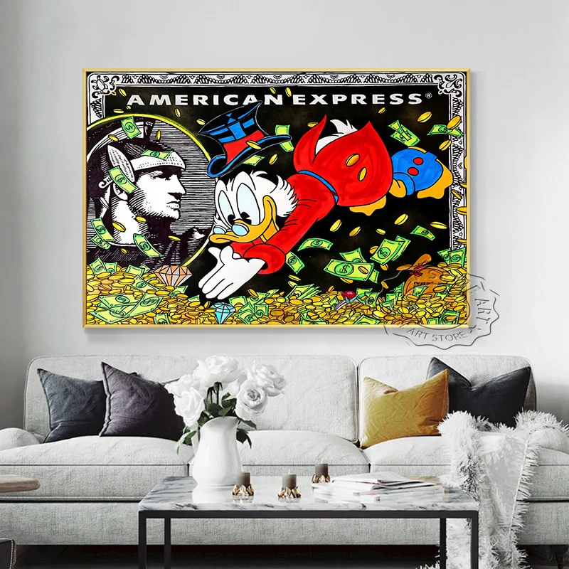 Disney Cartoon Donald Duck Poster Prints Abstract Money Wall Art On ...